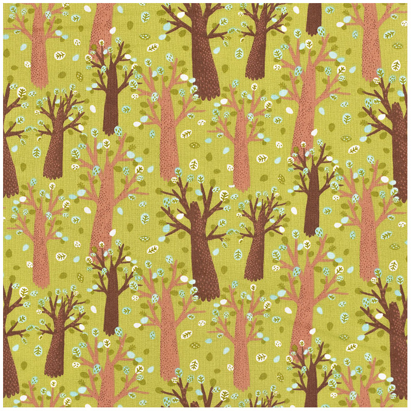Tree fabric, green cotton fabric