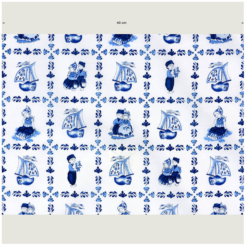 Delft blue fabrics, cotton fabric with a Delft blue print.