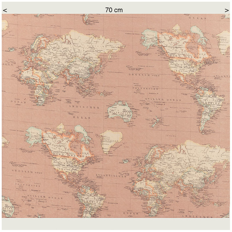 World map fabric pink canvas